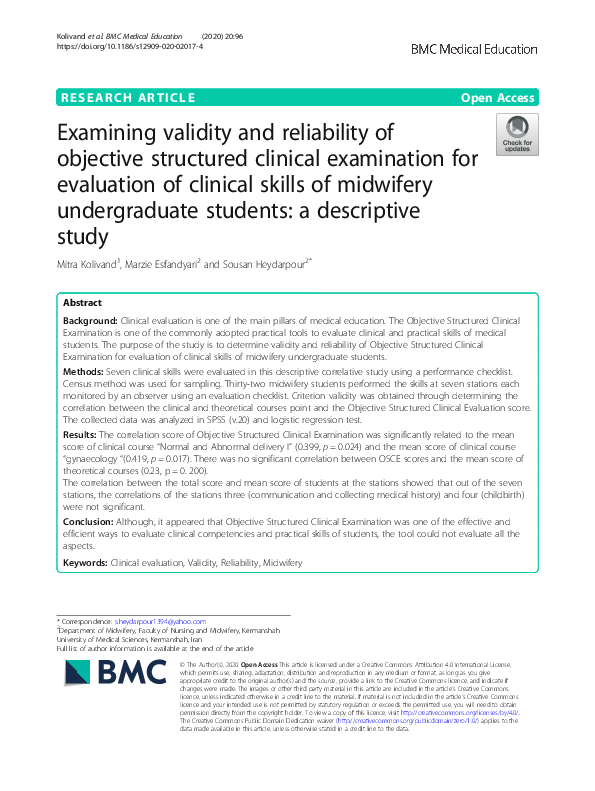 (PDF) Examining validity and reliability of objective structured clinical examination for ...