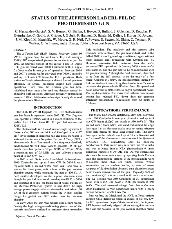 (PDF) Status of the Jefferson Lab ERL FEL DC Photoemission Gun
