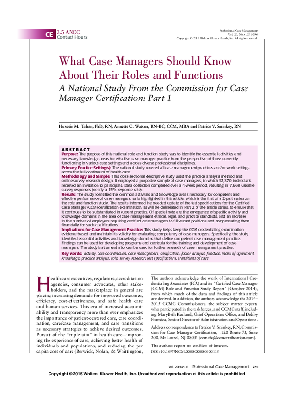 (PDF) What Case Managers Should Know About Their Roles and Functions ...