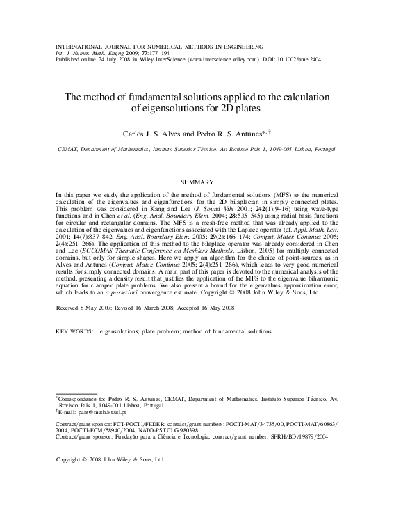 (PDF) The Method of Fundamental Solutions Applied to the Calculation of Eigenfrequencies and ...