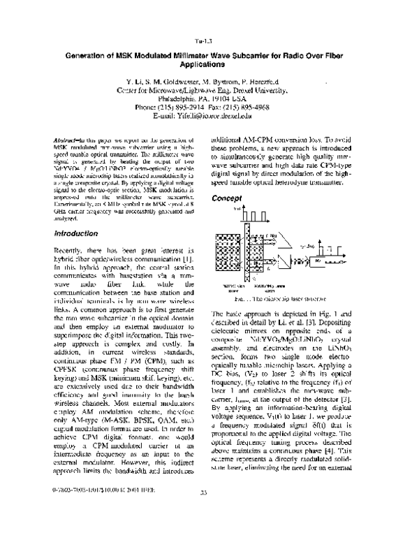 (PDF) Generation of MSK modulated millimeter wave subcarrier for radio ...