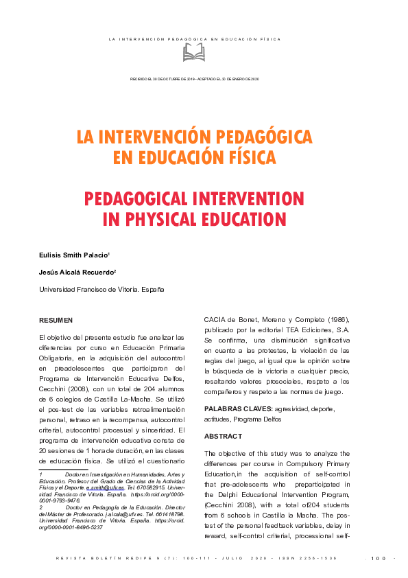 (PDF) La intervención pedagógica en educación física | Eulisis Smith ...