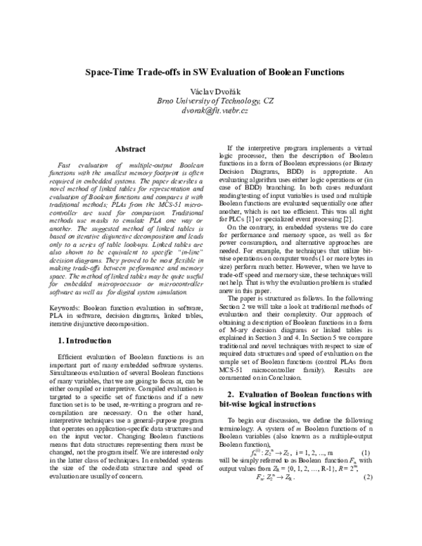 Pdf Optimizing Boolean Function Evaluation Methods 9444