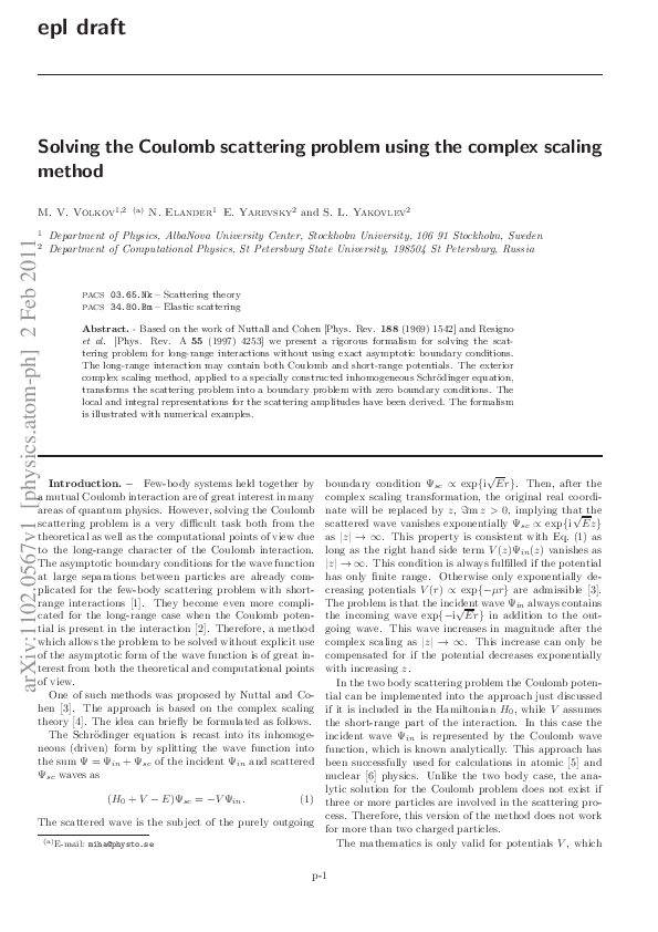 (PDF) Solving the Coulomb scattering problem using the complex-scaling method