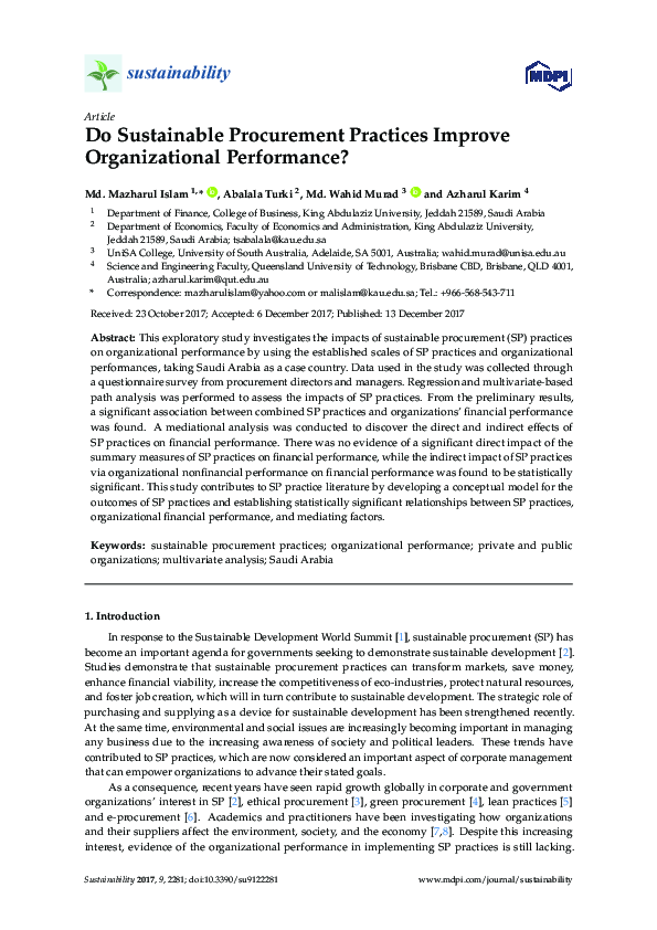 (PDF) Do Sustainable Procurement Practices Improve Organizational Performance?
