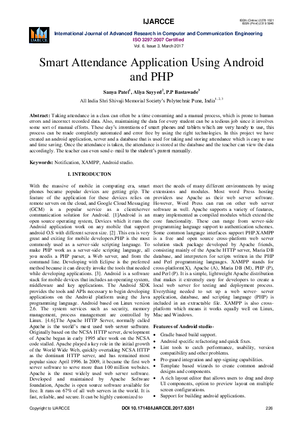 (PDF) Smart Attendance Application Using Android and PHP