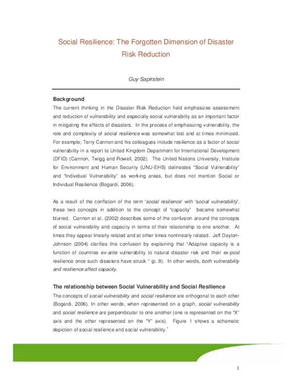 (PDF) Social resilience: the forgotten dimension of disaster risk reduction