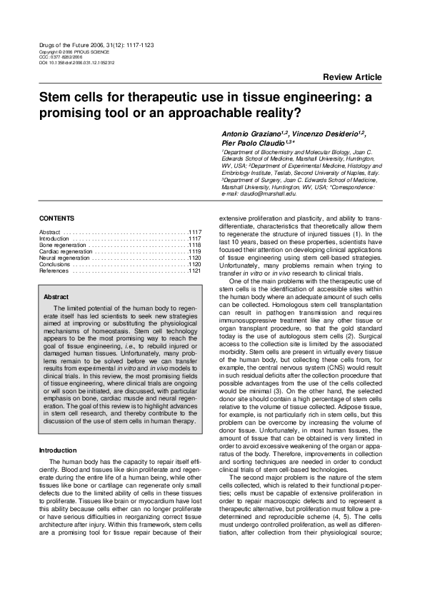 (PDF) Stem cells for therapeutic use in tissue engineering: A promising tool or an approachable ...
