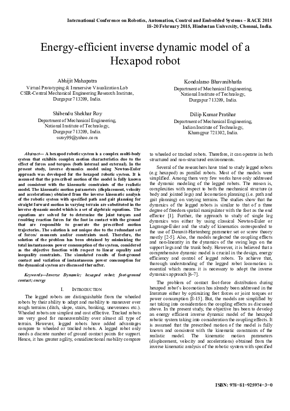(PDF) Energy-efficient inverse dynamic model of a Hexapod robot