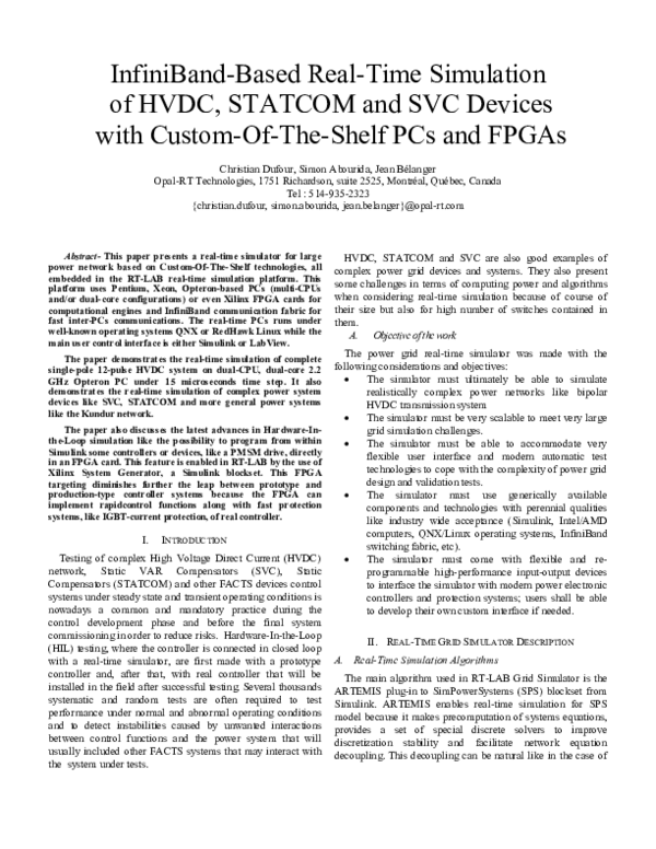 (PDF) InfiniBand-Based Real-Time Simulation of HVDC, STATCOM and SVC Devices with Custom-Of-The ...