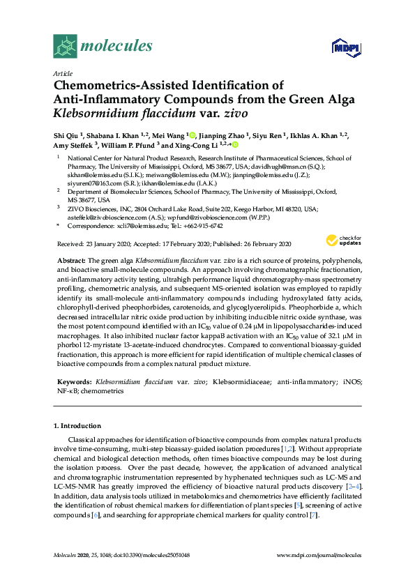 (PDF) Chemometrics-Assisted Identification of Anti-Inflammatory Compounds from the Green Alga ...