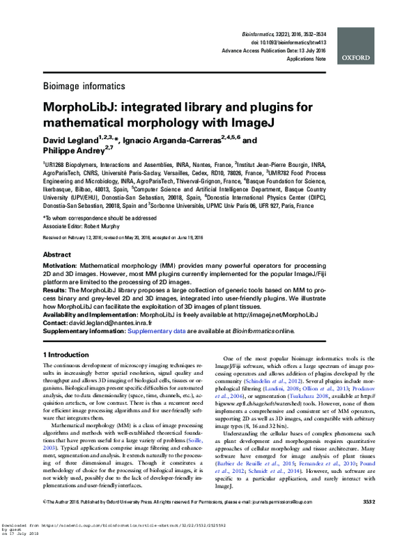 (PDF) MorphoLibJ: integrated library and plugins for mathematical morphology with ImageJ