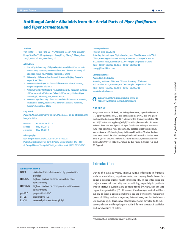(PDF) Antifungal Amide Alkaloids from the Aerial Parts of Piper ...