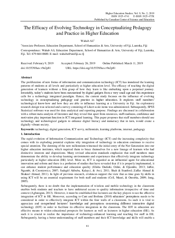 (PDF) The Efficacy of Evolving Technology in Conceptualizing Pedagogy ...
