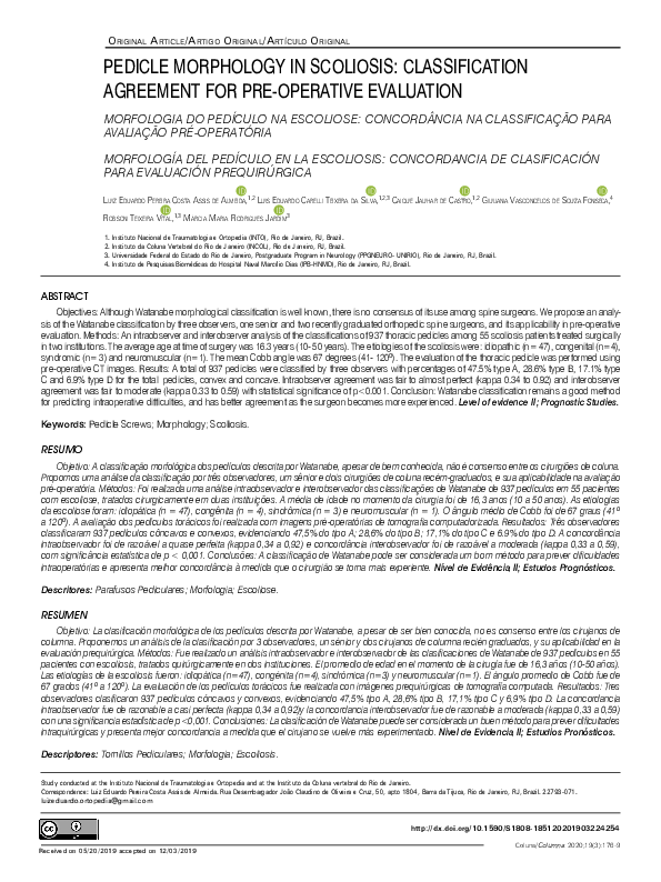 (PDF) Assessing Watanabe Classification for Scoliosis Pedicles