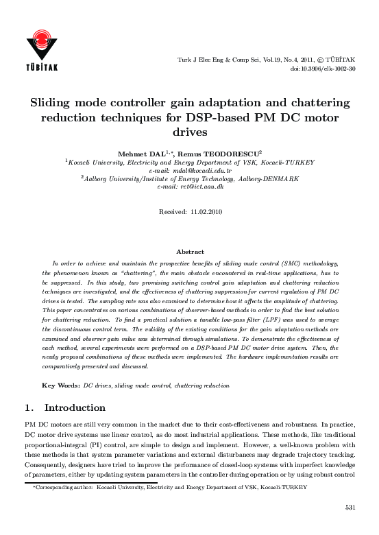 (PDF) Sliding mode controller gain adaptation and chattering reduction techniques for DSP-based ...