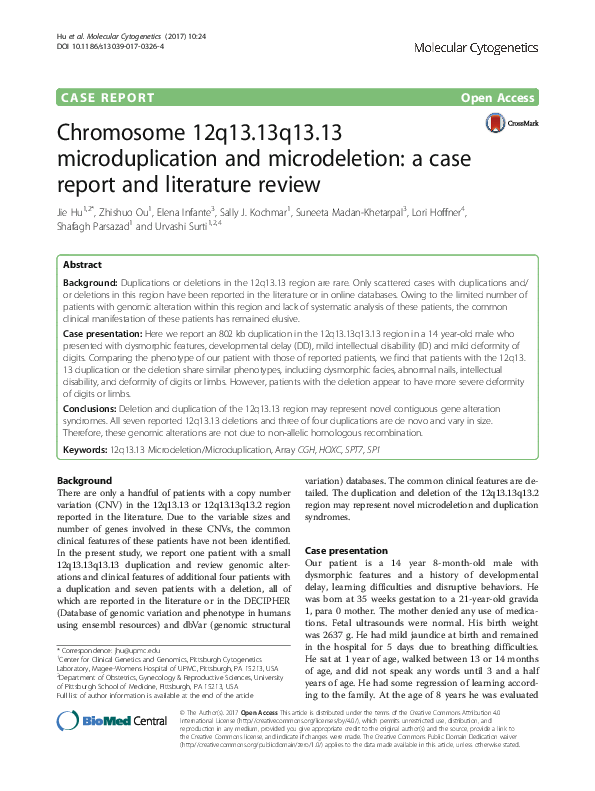(PDF) Chromosome 12q13.13q13.13 microduplication and microdeletion: a ...