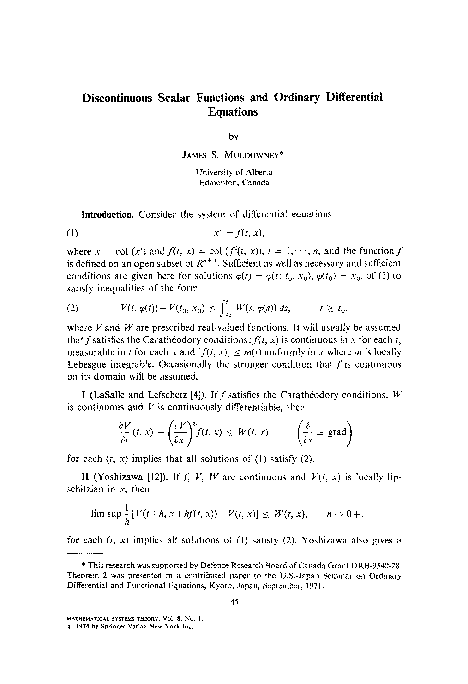 Pdf Discontinuous Scalar Functions And Ordinary Differential Equations