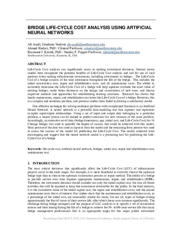 (PDF) Bridge Life-Cycle Cost Analysis Using Artificial Neural Networks