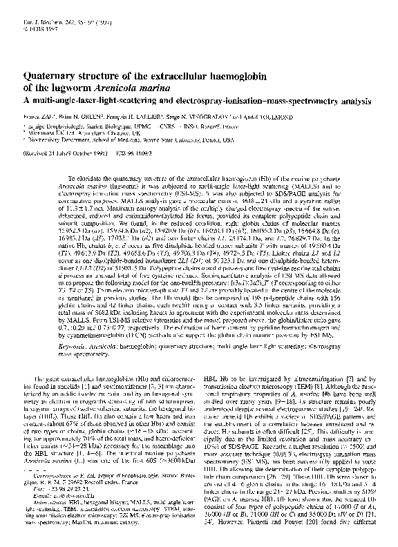 (PDF) Quaternary Structure of the Extracellular Haemoglobin of the ...