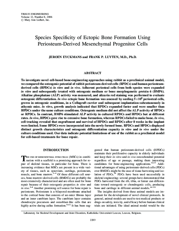 (PDF) Species Specificity of Ectopic Bone Formation Using Periosteum ...