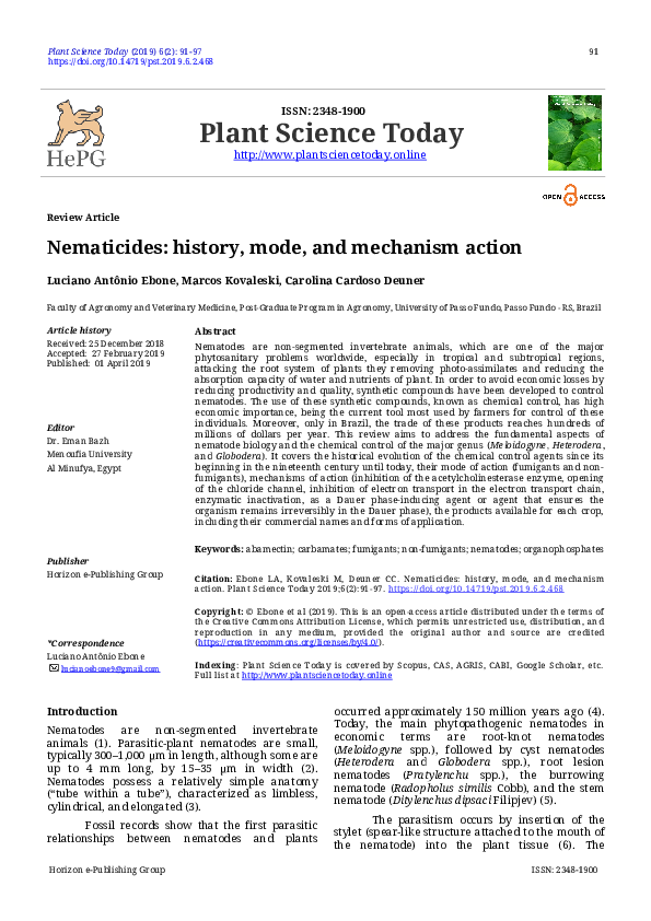 (PDF) Nematicides: history, mode, and mechanism action