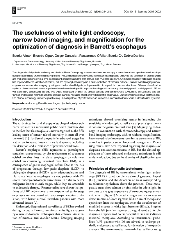 (PDF) The usefulness of white light endoscopy, narrow band imaging, and ...