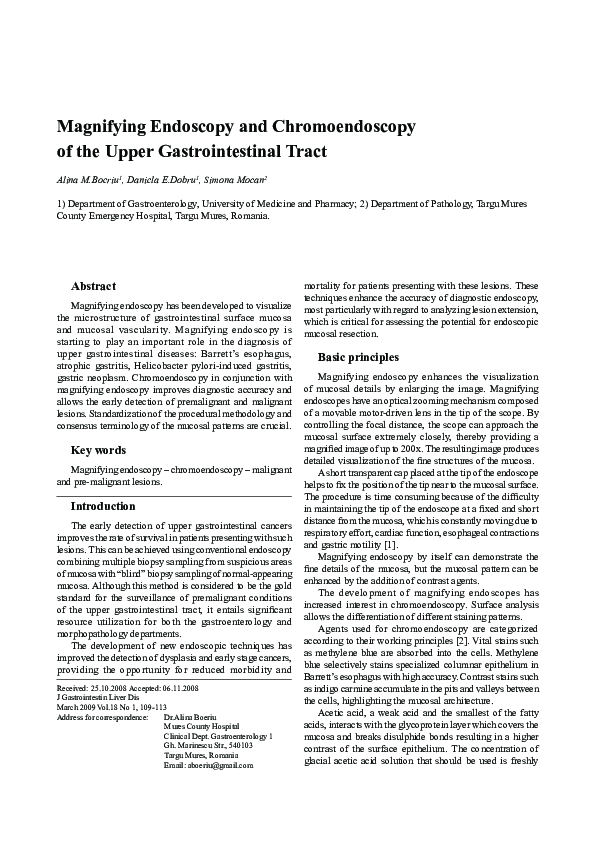 (PDF) Magnifying endoscopy and chromoendoscopy of the upper ...