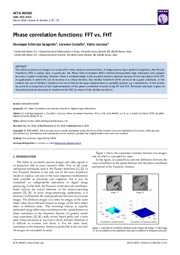 (PDF) Phase correlation functions: FFT vs. FHT