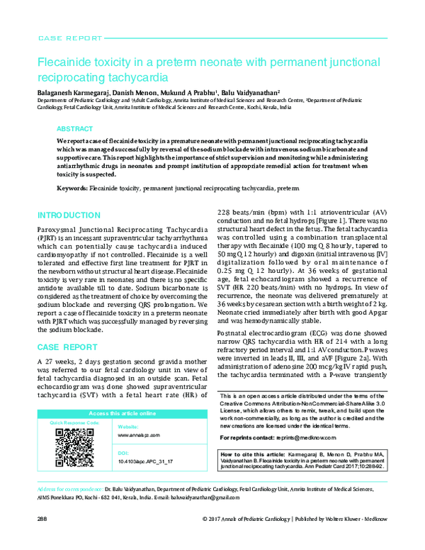 (PDF) Flecainide toxicity in a preterm neonate with permanent ...