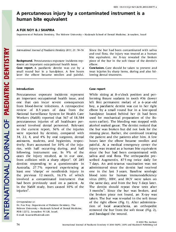 (PDF) A percutaneous injury by a contaminated instrument is a human ...