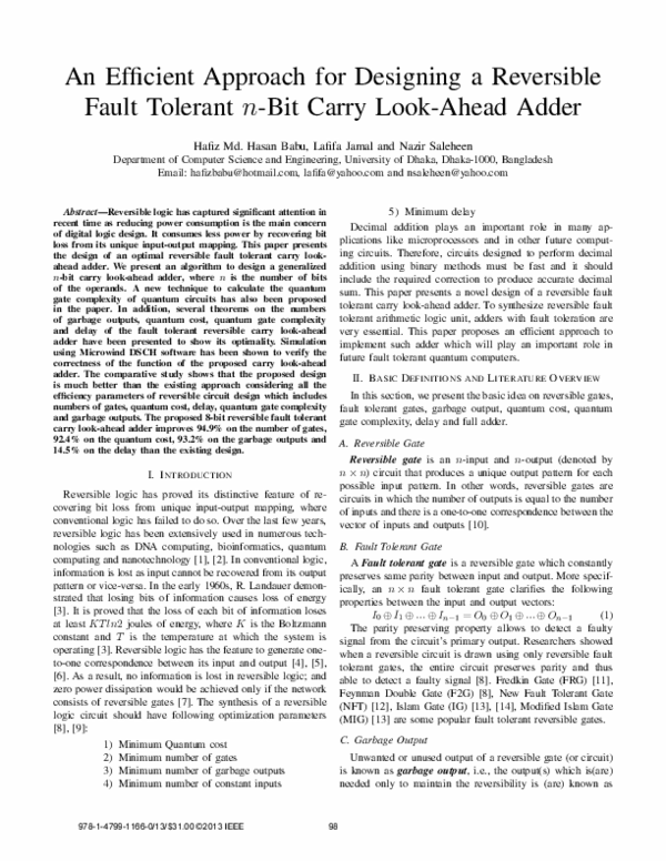Pdf An Efficient Approach For Designing A Reversible Fault Tolerant N