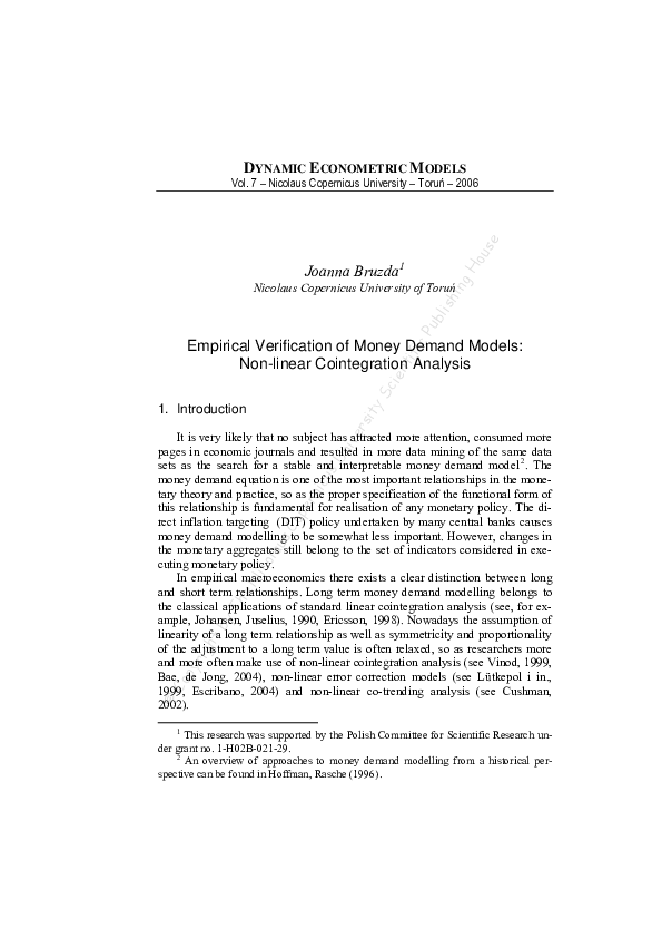 (PDF) Empirical Verification of Money Demand Models: Non-linear ...