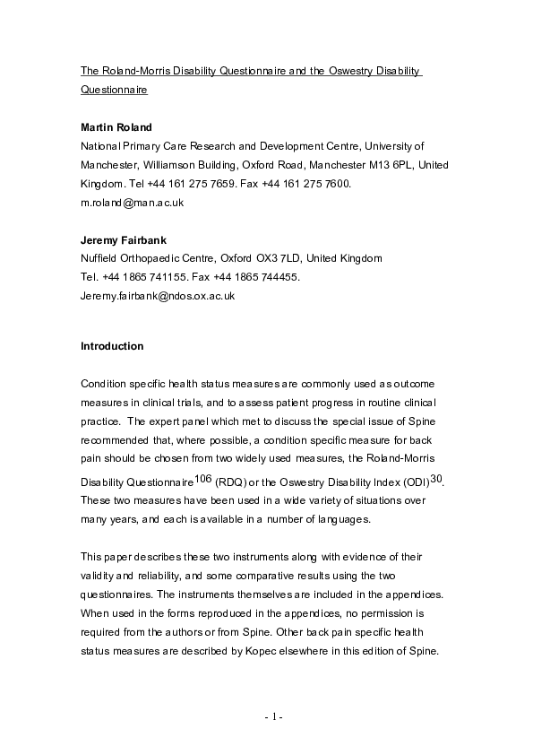 (DOC) The Roland???Morris Disability Questionnaire and the Oswestry ...