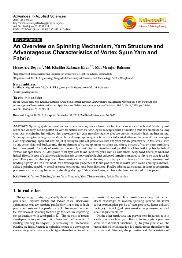 (PDF) An Overview on Spinning Mechanism, Yarn Structure and ...