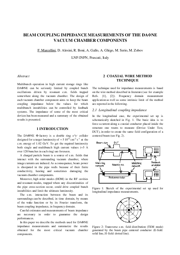 (PDF) Beam Coupling Impedance Measurements of the Daφne Vacuum Chamber ...