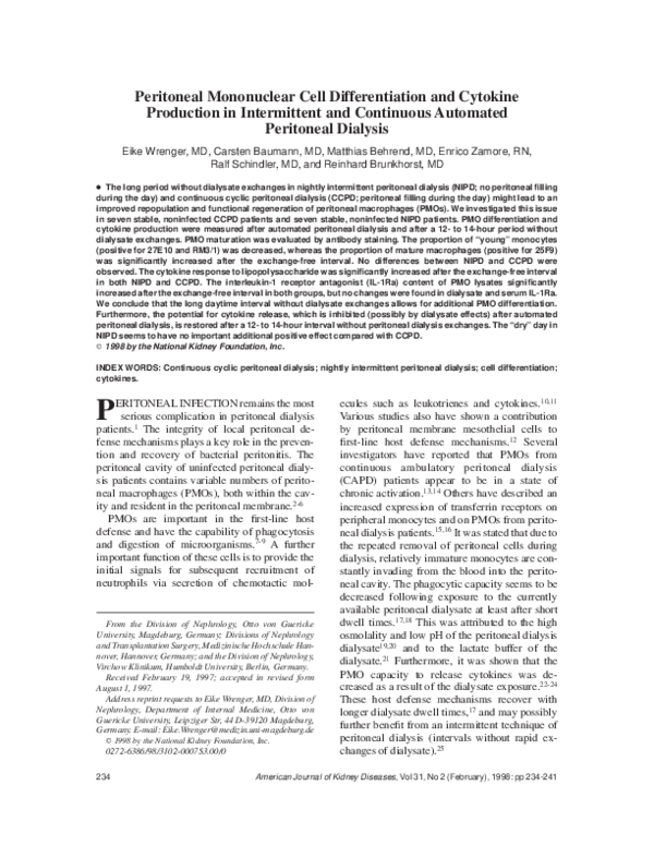 (PDF) Peritoneal mononuclear cell differentiation and cytokine ...