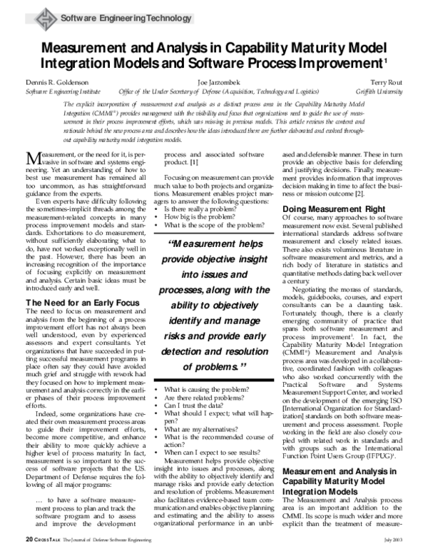 (PDF) Measurement and analysis in capability maturity model integration models and software ...