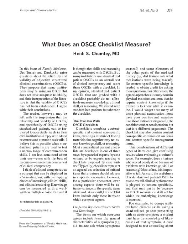 (PDF) What does an OSCE checklist measure?