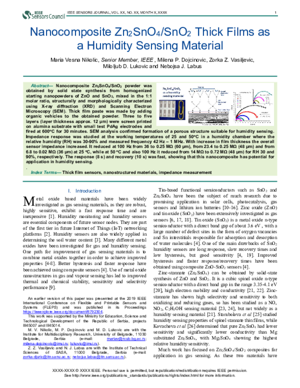 (PDF) Nanocomposite Zn2SnO4/SnO2 Thick Films as a Humidity Sensing ...