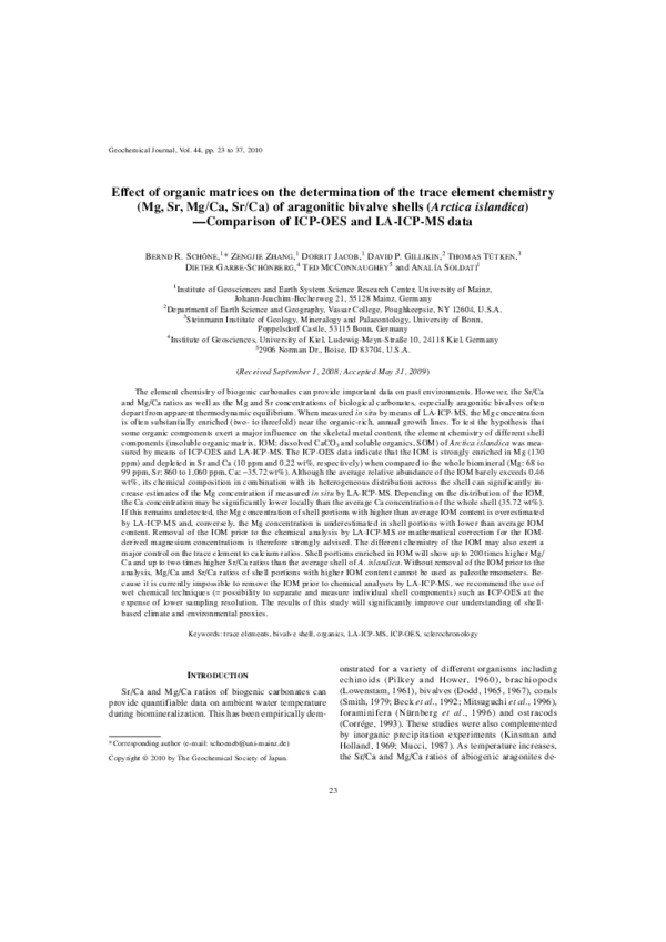 (PDF) Effect of organic matrices on the determination of the trace element chemistry (Mg, Sr, Mg ...