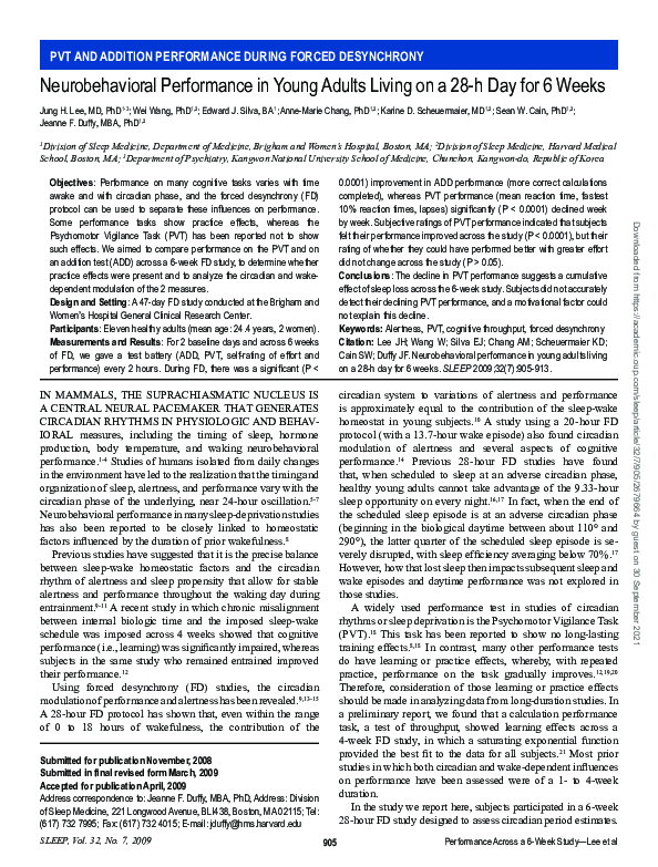 (PDF) Neurobehavioral performance in young adults living on a 28-h day ...