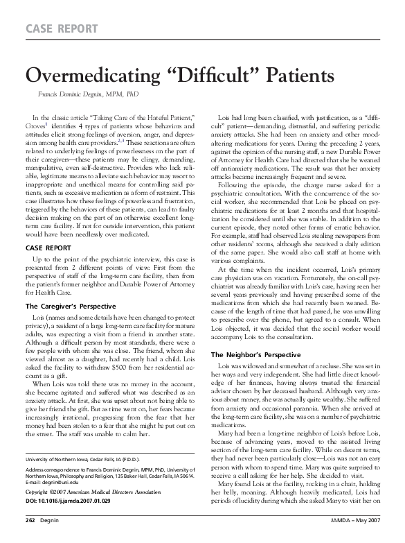 (PDF) Overmedicating “Difficult” Patients