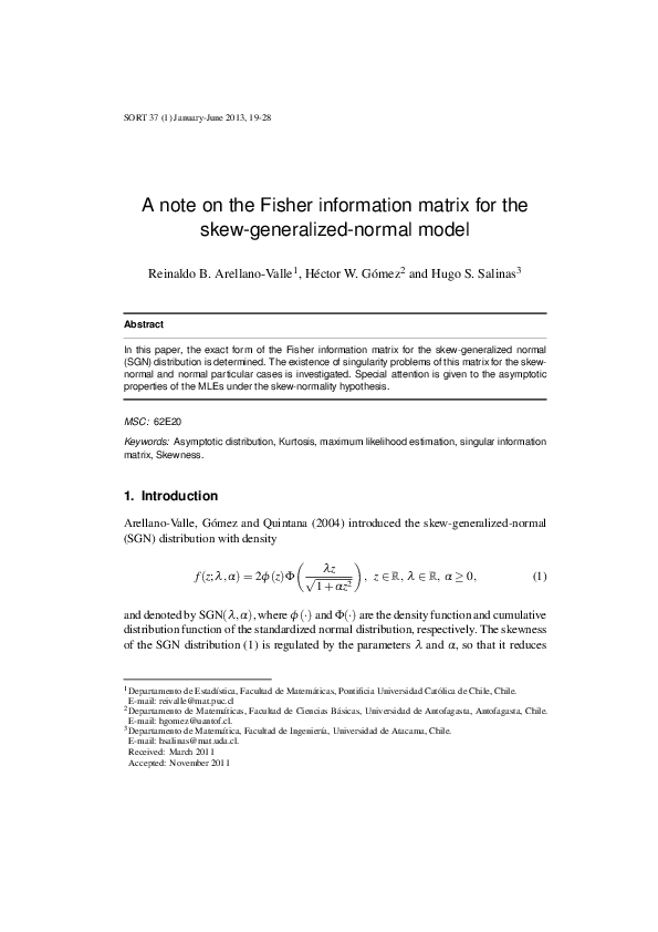 (PDF) A note on the Fisher information matrix for the skew-generalized-normal model