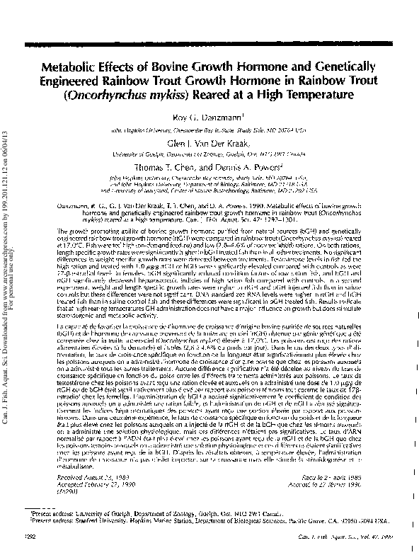 (PDF) Metabolic Effects of Bovine Growth Hormone and Genetically ...
