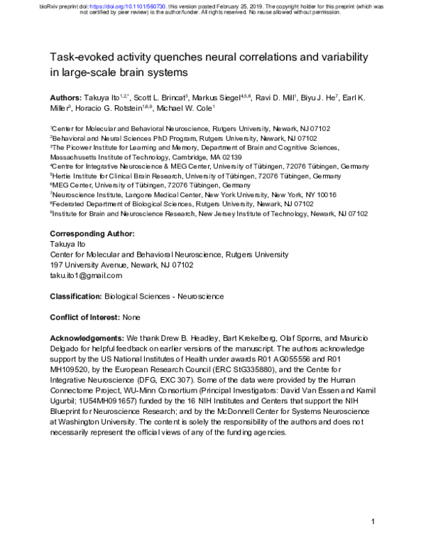 (PDF) Task-evoked activity quenches neural correlations and variability across cortical areas ...