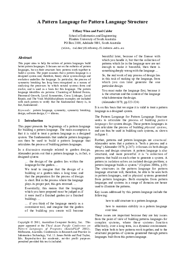 (PDF) A pattern language for pattern language structure