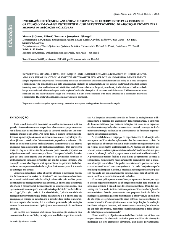 Pdf Integration Of Analytical Techniques And Undergraduate Laboratory