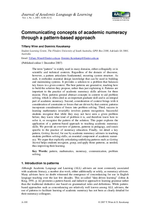 (PDF) Communicating concepts of academic numeracy through a pattern ...