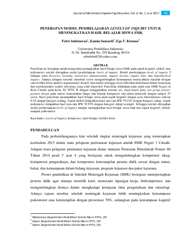 (PDF) Penerapan Model Pembelajaran Levels of Inquiry untuk Meningkatkan Hasil Belajar Siswa SMK
